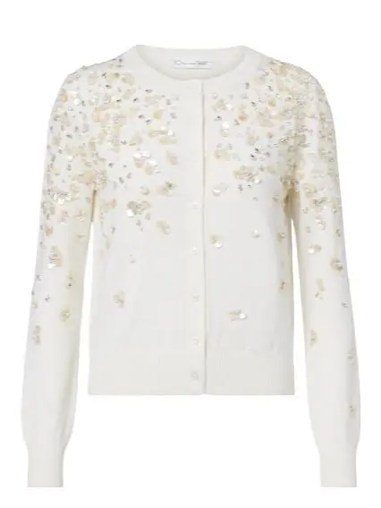 Oscar De La Renta Embellished Virgin Wool Cardigan - White