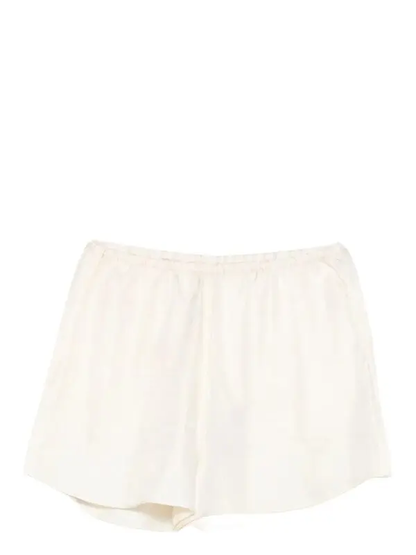 TOTEME Monogram-embroidered Silk Shorts - Off White