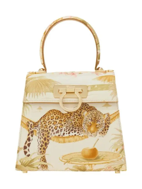FERRAGAMO Iconic Top Handle Bag With Leopard Motif - Multicolor