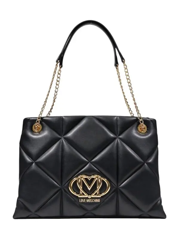 Moschino Geometric Quilted Shoulder Bag With Gold Logo Detail - Black