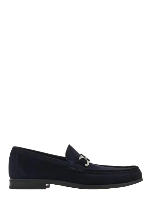 FERRAGAMO Grandioso Metal Bit Loafers - Navy Blue