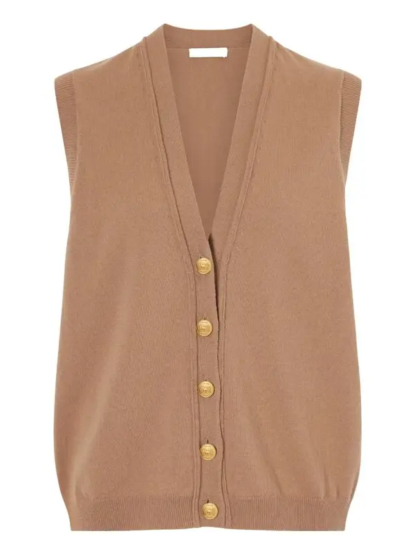 BLAZÉ MILANO Wool And Cashmere Blend V-neck Vest With Gold Badge Buttons - Brown