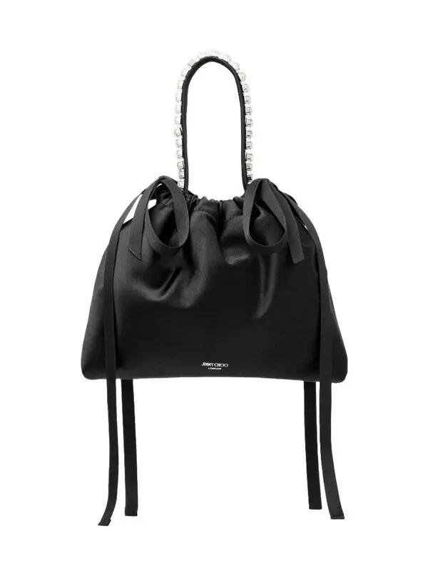 JIMMY CHOO Embellished Drawstring Mini Handbag - Black/black/silver