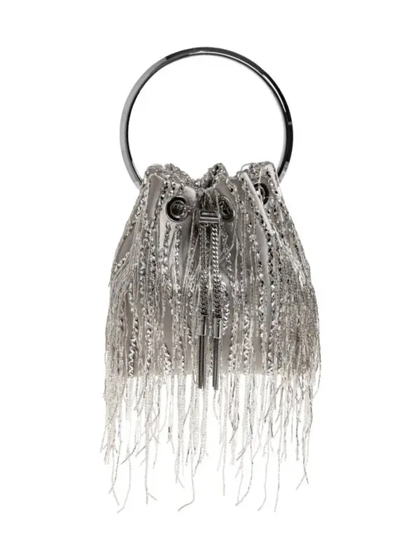JIMMY CHOO Bon Bon Braided Fringe Bucket Bag - Silver