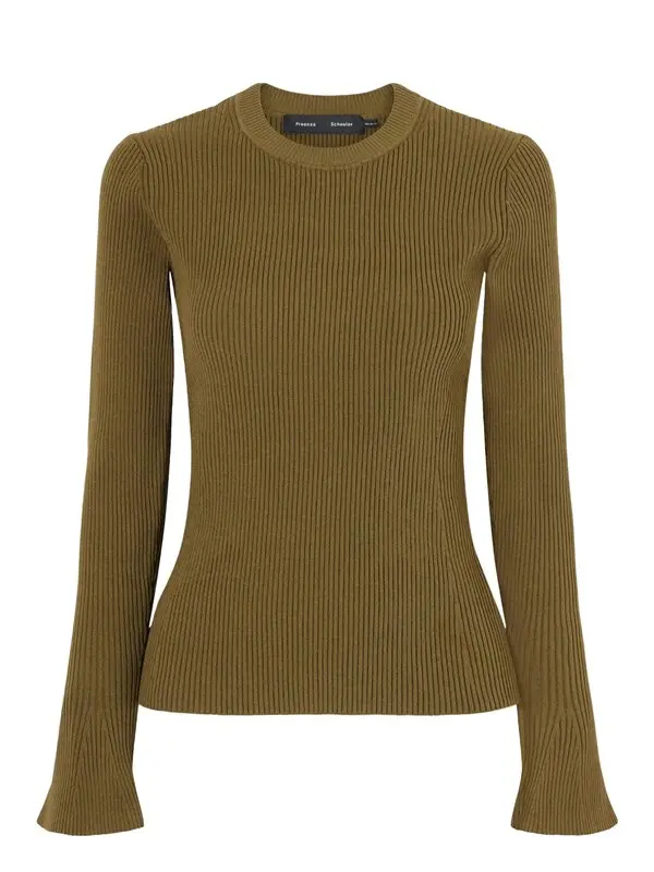 Proenza Schouler Ribbed Knit Crew Neck Long Sleeve Top - Leaf Green