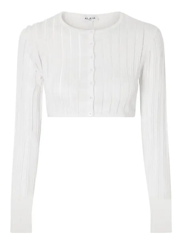 Alaïa Cropped Ribbed-knit Cardigan - White