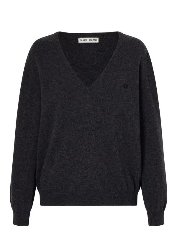 BLAZÉ MILANO Highland Embroidered Wool And Cashmere Blend V-neck Sweater - Black