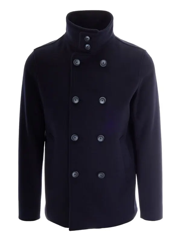 Herno Double Breasted Jacket With Stand Collar - Navy Blue