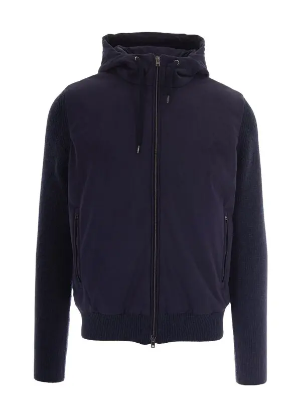 Herno Drawstring Hoodie With Ribbed Trim - Navy Blue