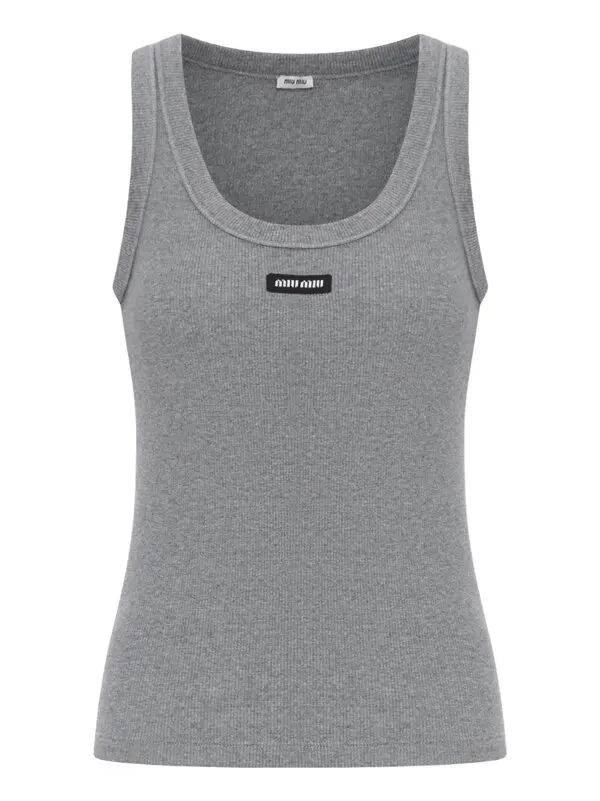 Miu Miu Logo-patch Ribbed Sleeveless Tank Top - Grey