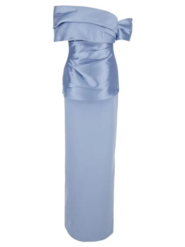 Solace London Lucine Off-shoulder Long Dress - Light Blue