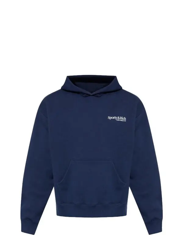 SPORTY  RICH Sporty & Rich Long-sleeved Hooded Sweatshirt With Logo - Navy Blue
