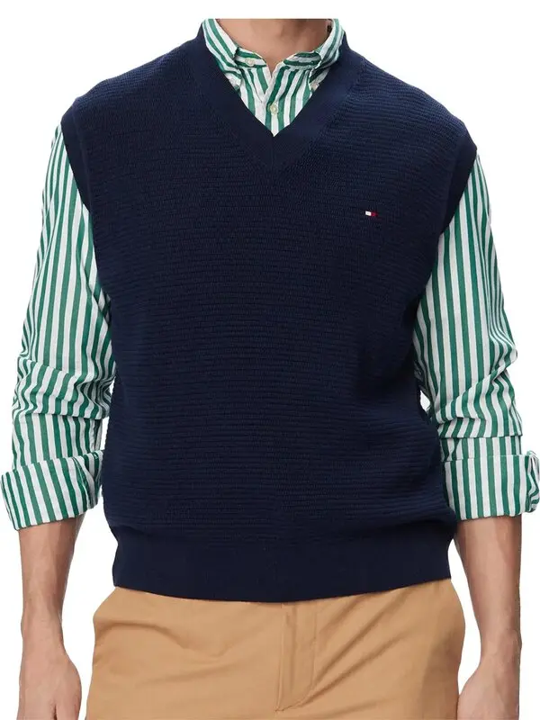 Tommy Hilfiger Textured Knit V-neck Sweater Vest - Black