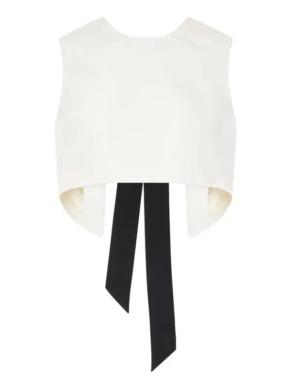 LANVIN Silk Crepe Cropped Top With Back Bow Detail - Off White