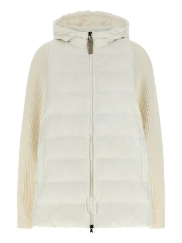 Brunello Cucinelli Zip-up Down Jacket With Ribbed Knit Sleeves - White