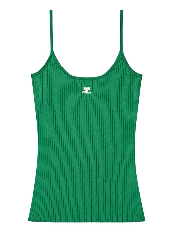 COURREGES Ribbed Logo Knit Top - Green