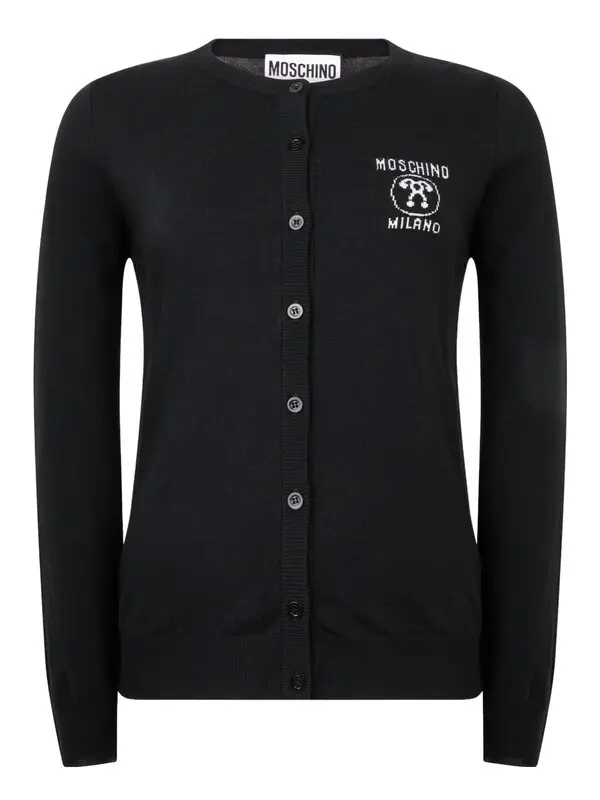 Moschino Long-sleeved Knitted Cardigan With Graphic Detail - Black