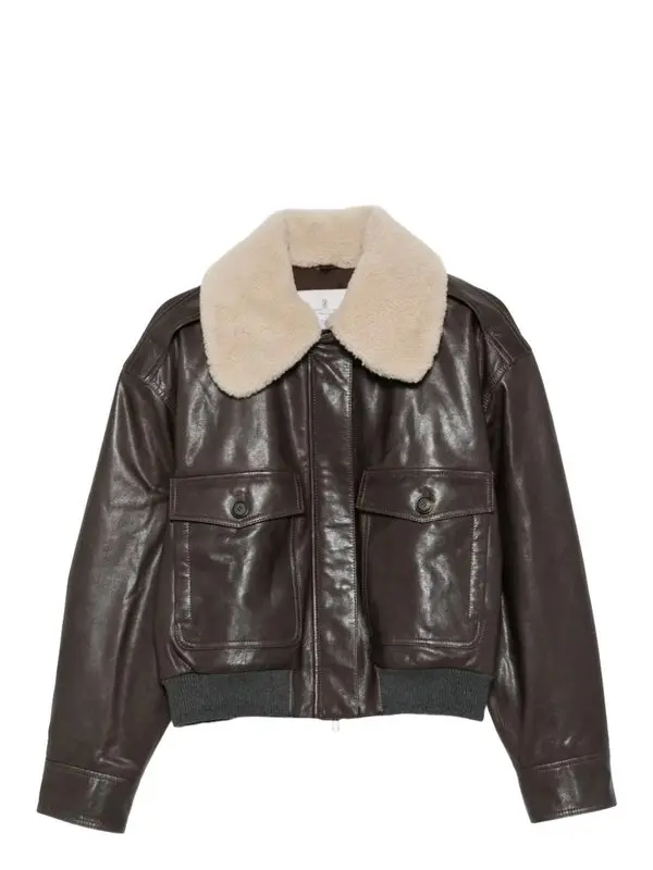Brunello Cucinelli Shearling Collar Bomber Jacket - Black