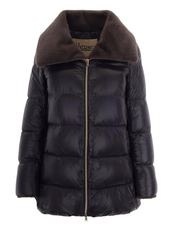 Herno Padded Zip-up Down Jacket With Fur Collar - Black