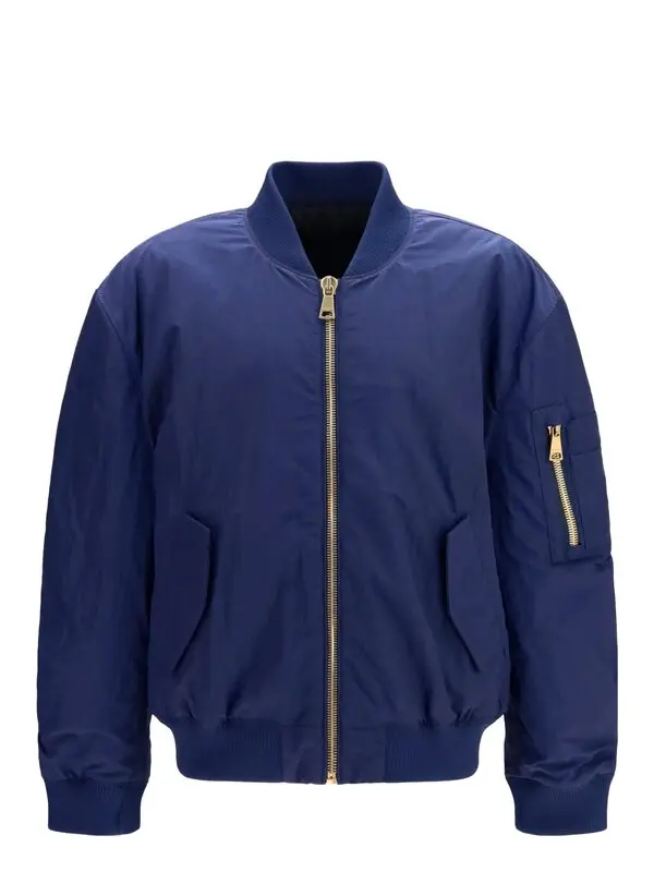 Balmain Logo Embroidered Bomber Jacket - Blue