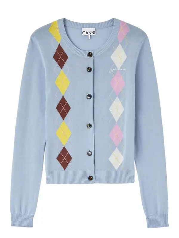 GANNI Argyle Buttoned Cardigan - Blue