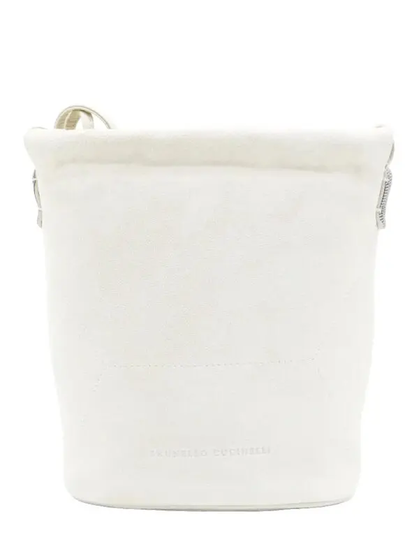 Brunello Cucinelli Monili Embellished Suede Shoulder Bag - White