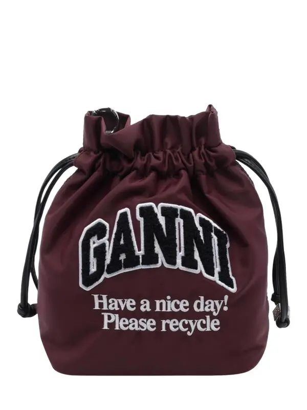 GANNI Logo Drawstring Clutch Bag - Brown