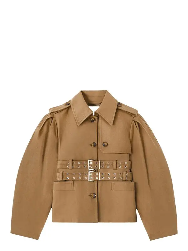 GANNI Belted Puff Sleeve Jacket - Brown