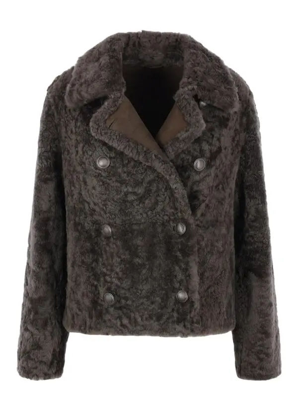 Brunello Cucinelli Double-breasted Shearling Coat - Black