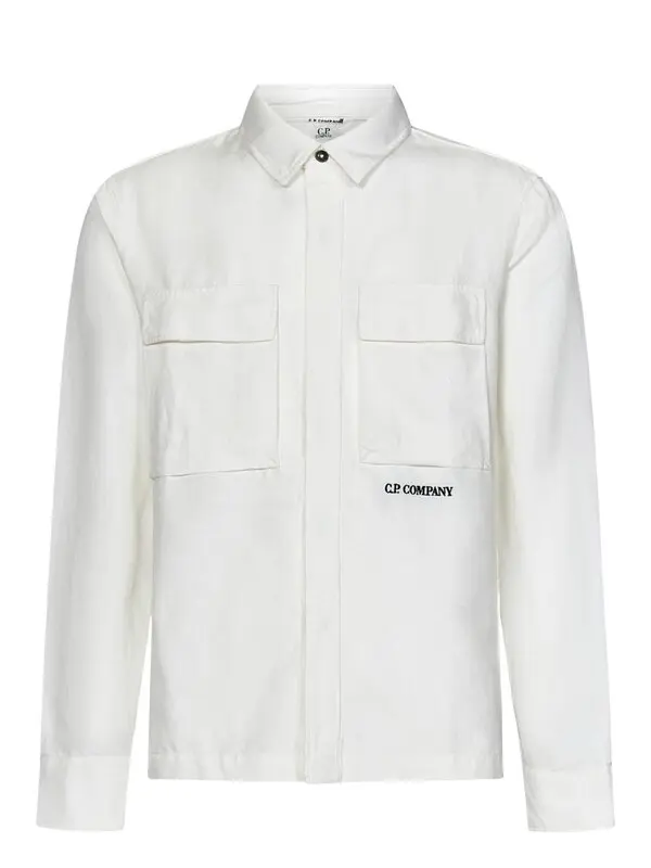 C.P. COMPANY Logo-embroidered Straight Hem Shirt - White
