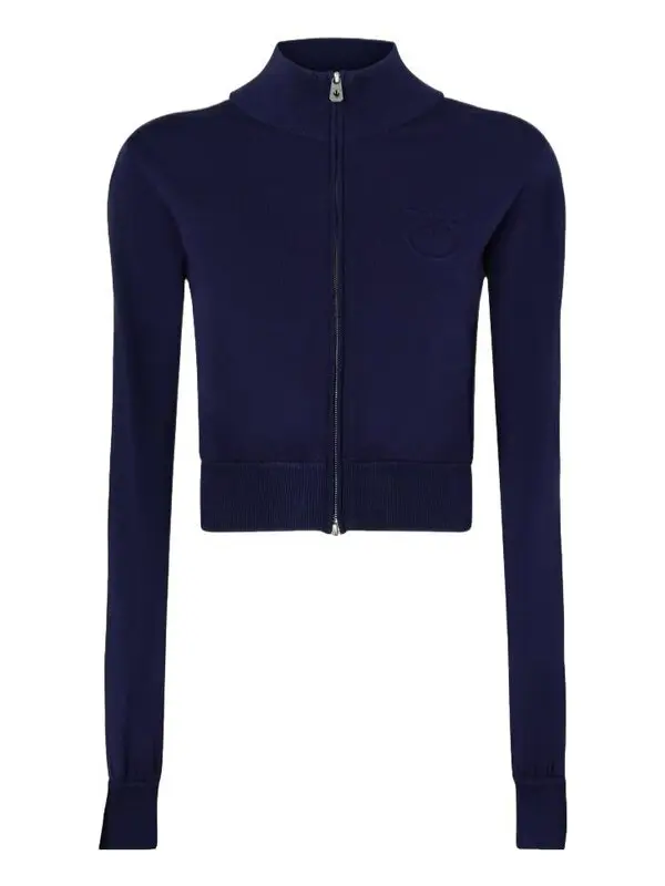 Pinko Logo Embossed Cropped Zip-up Sweatshirt - Black
