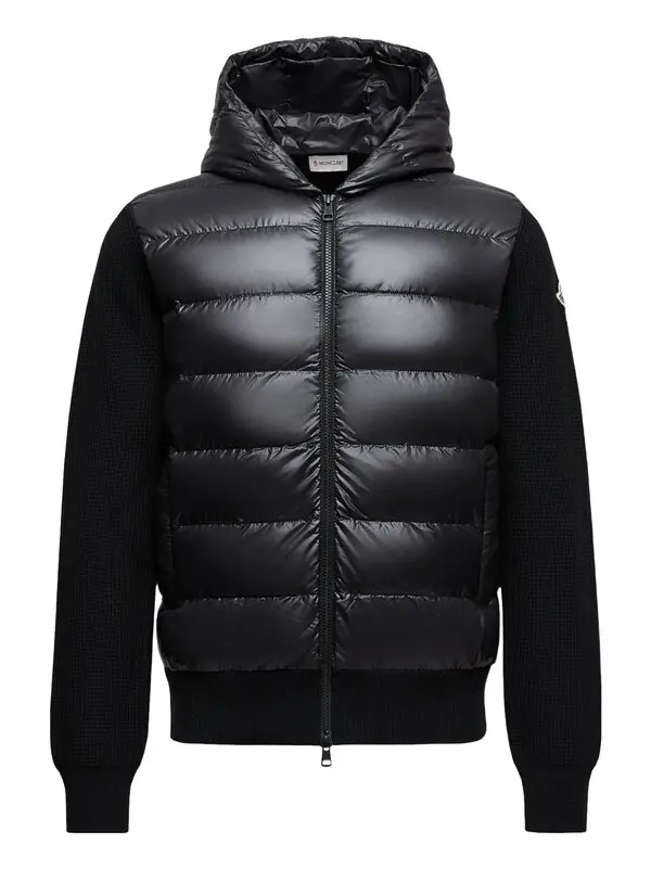 Moncler Padded Zip-up Hoodie With Down-filled Front - Black