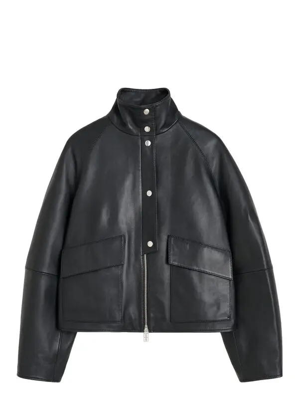 BY MALENE BIRGER High Neck Leather Jacket - Black