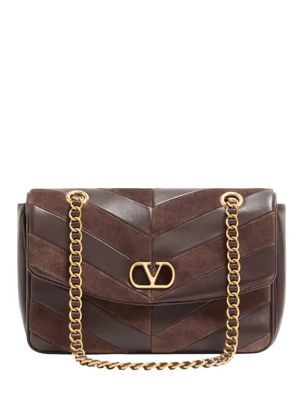 Valentino Garavani Lambskin Chevron Djuna Shoulder Bag - Brown