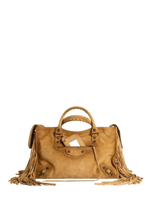 Balenciaga Small Suede Fringe Le City Top-handle Bag - Brown