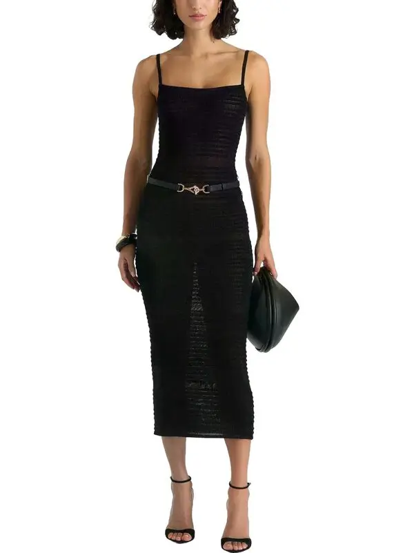 Manière De Voir Danika Metallic Rib-knit Belted Midi Dress - Black