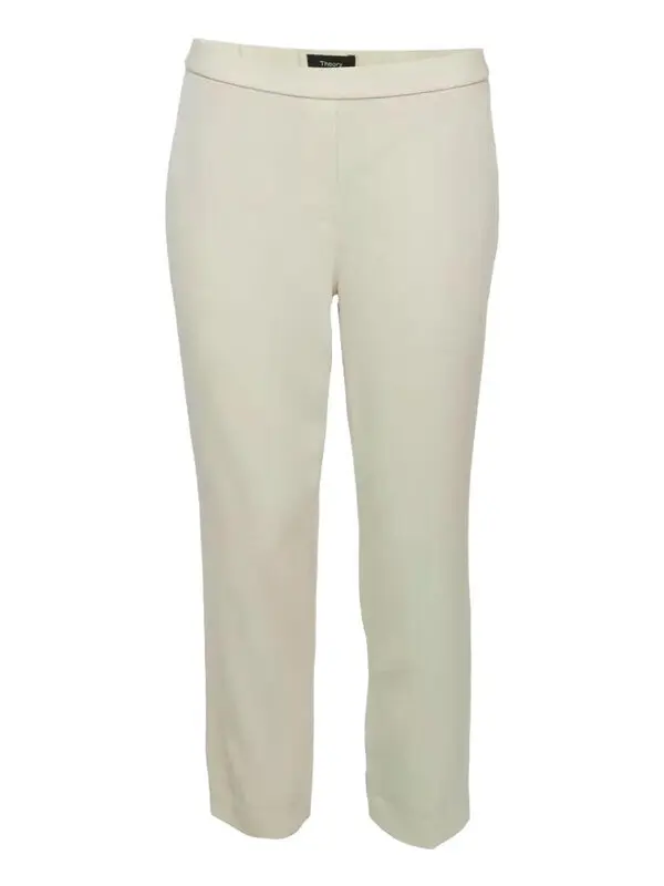 Theory Textured Crepe Straight Leg Trousers - Neutrals