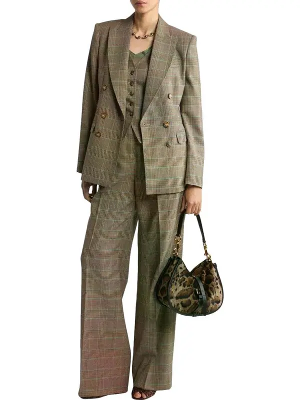 Etro Double-breasted Stretch-wool Jacket With Prince Of Wales Motif - Neutrals