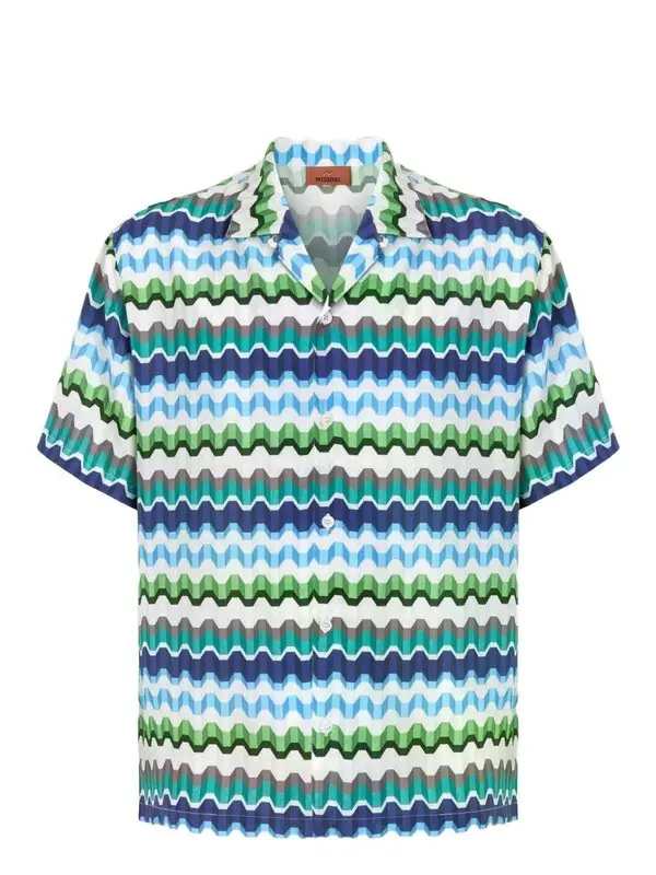 Missoni Zigzag-print Short-sleeve Shirt - Blue