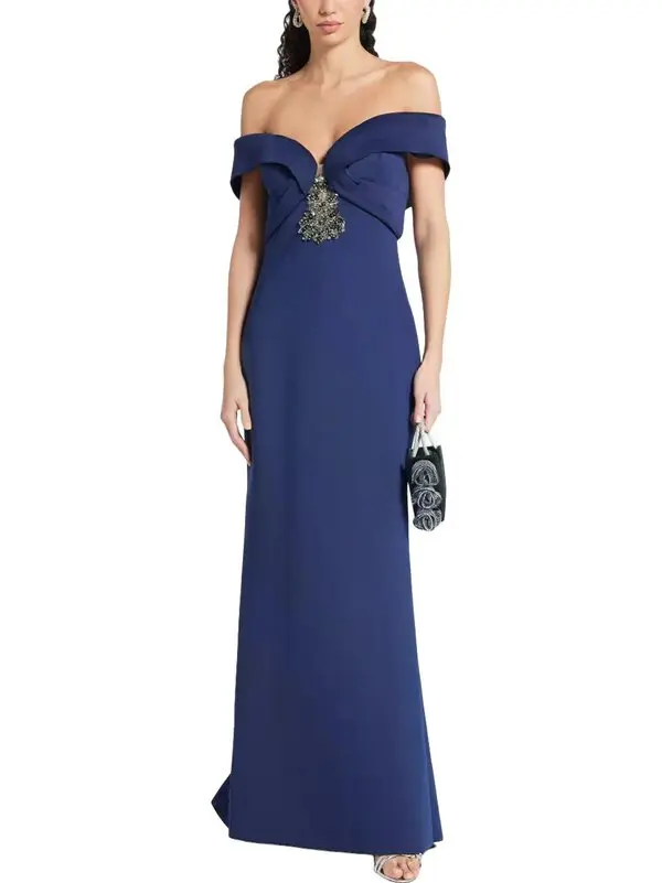 Badgley Mischka Off-shoulder Sweetheart-neck Gown - Blue