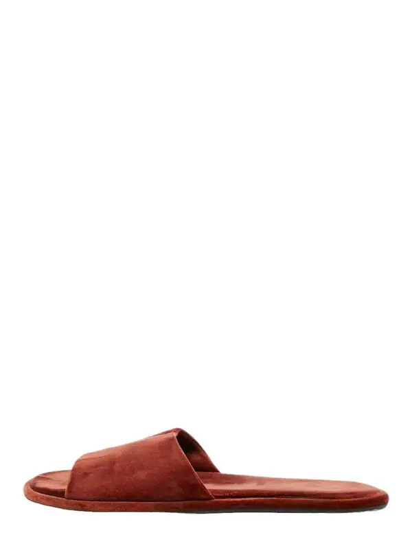 THE ROW Velvet Flat Slides - Brown