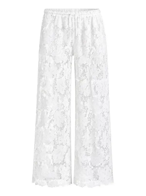 SOLAQUA Floral Lace Wide-leg Trousers - White