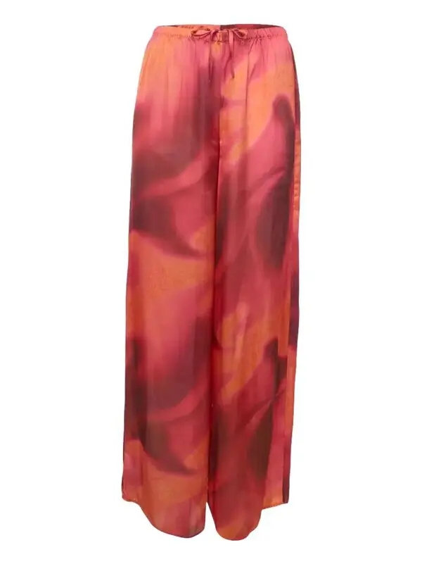 Les Reveries Pink Abstract Print Satin Trousers - Red