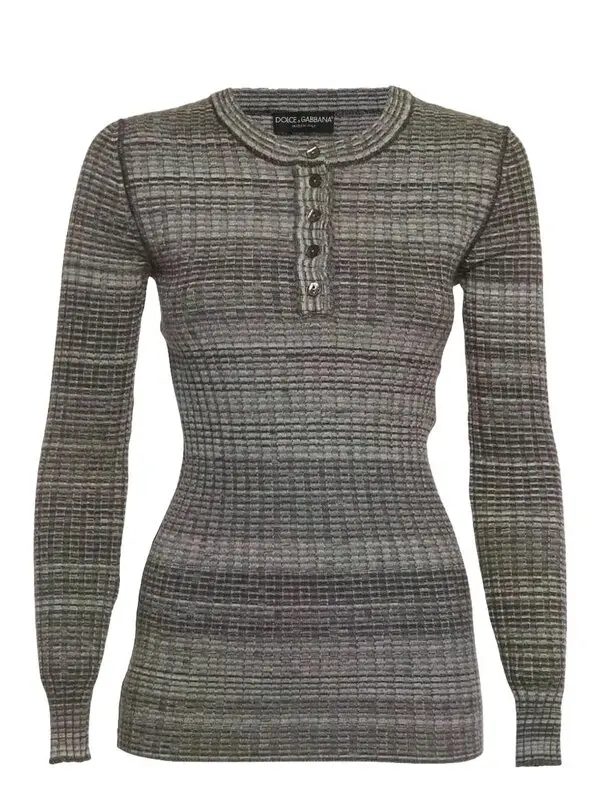 Dolce & Gabbana Rib Knit Henley Neck Sweater - Grey