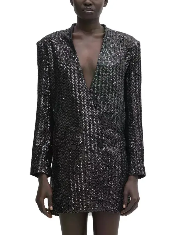 ANINE BING Sequin Embellished V-neck Mini Dress - Black