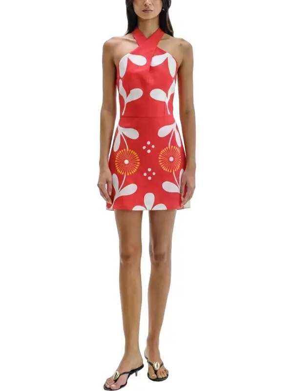 CALA DE LA CRUZ Floral Print Halterneck Dress - Red