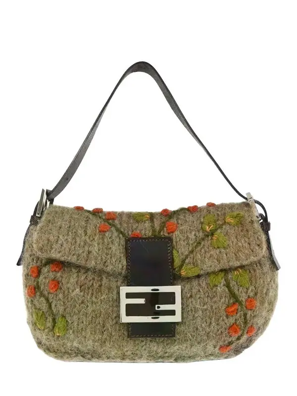 Fendi Floral Embroidered Baguette Shoulder Bag - Neutrals