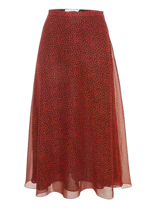 Dior Leopard-print Chiffon Midi Skirt - Red