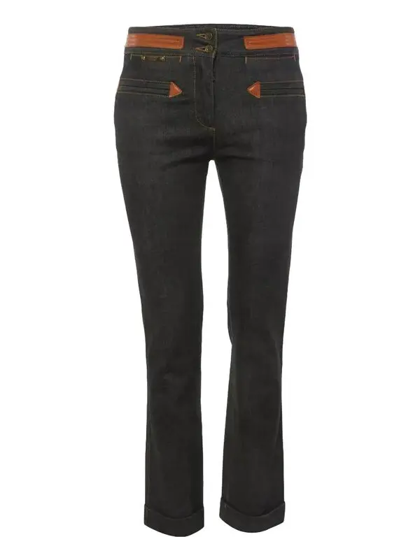Dolce & Gabbana Leather-trim Straight-leg Jeans - Grey
