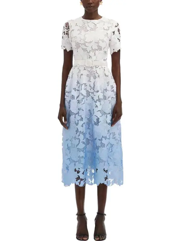 Oscar De La Renta Ombré Peony Guipure Blouse - Blue